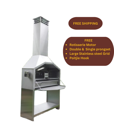 1200 Free Standing Braai - 1.2m 430 Stainless Steel Charcoal and Wood ...
